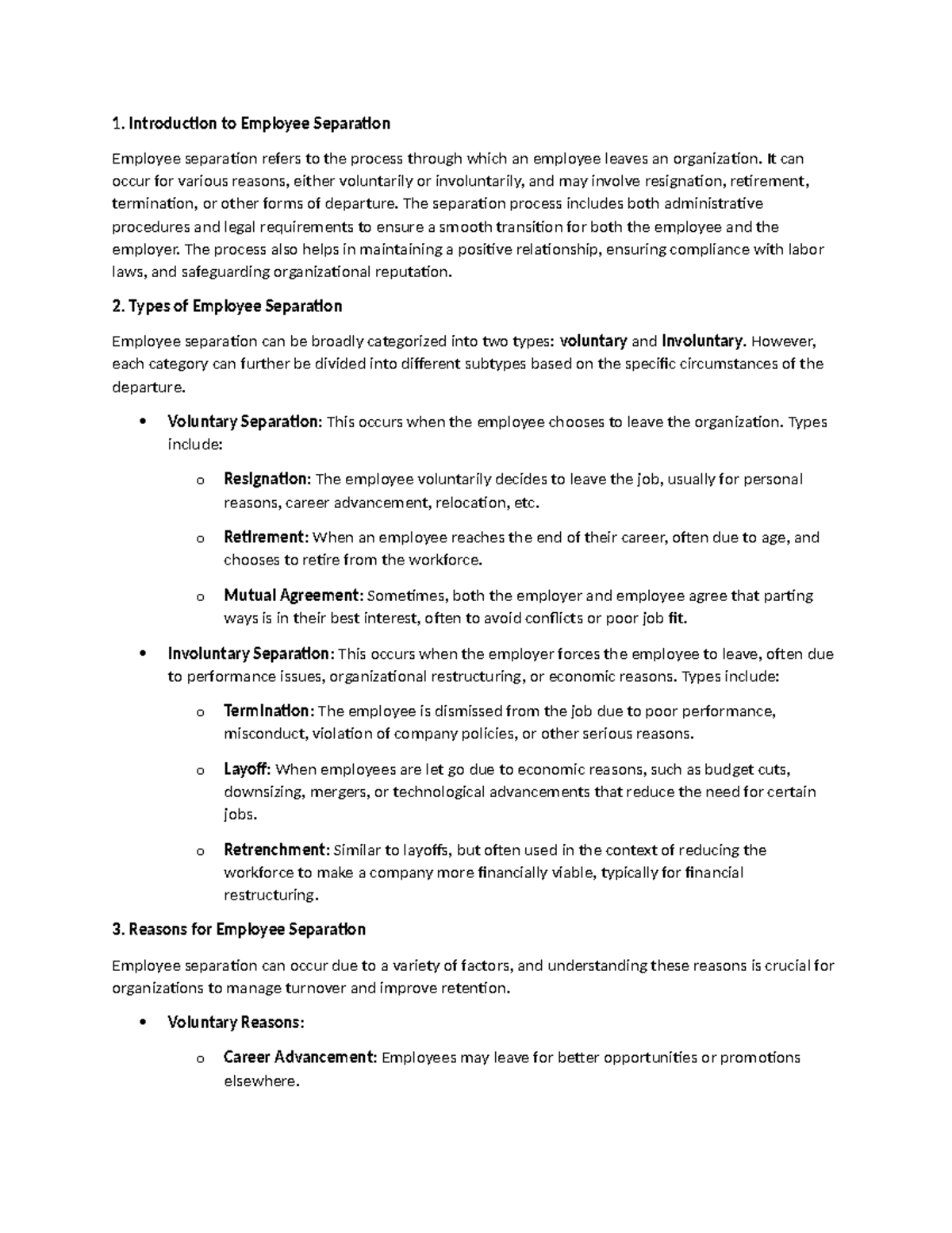 Employee Separation Process Overview and Types Analysis - Studocu