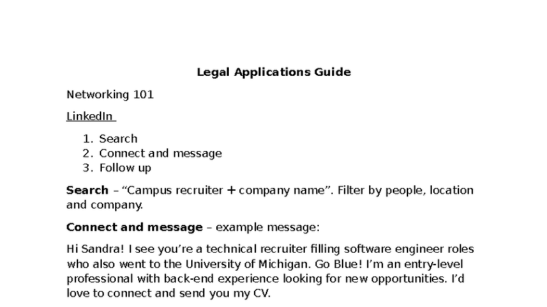 Legal Applications Guide: Networking 101 for Job Seekers - Studocu