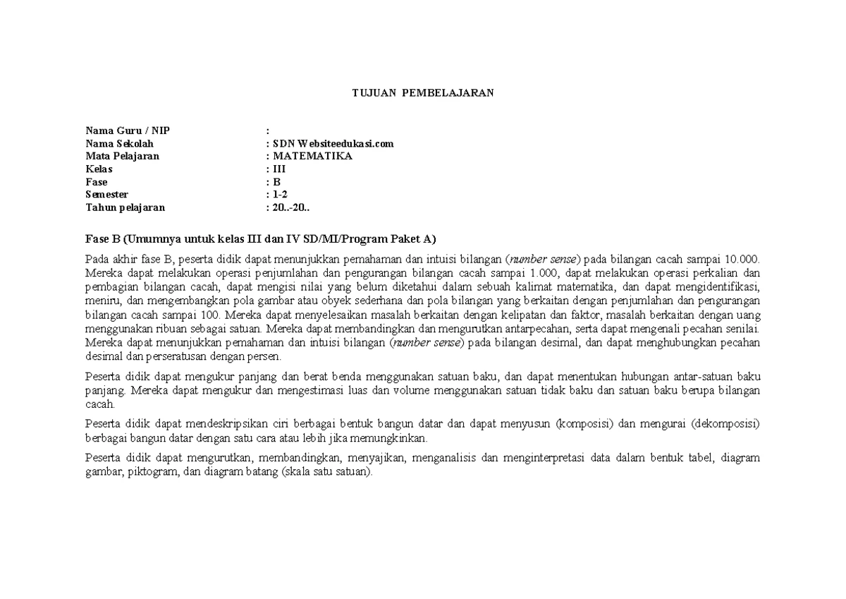 Modul Ajar Matematika Kelas 3: Bab 5 Penyajian Data dalam Tabel - Studocu