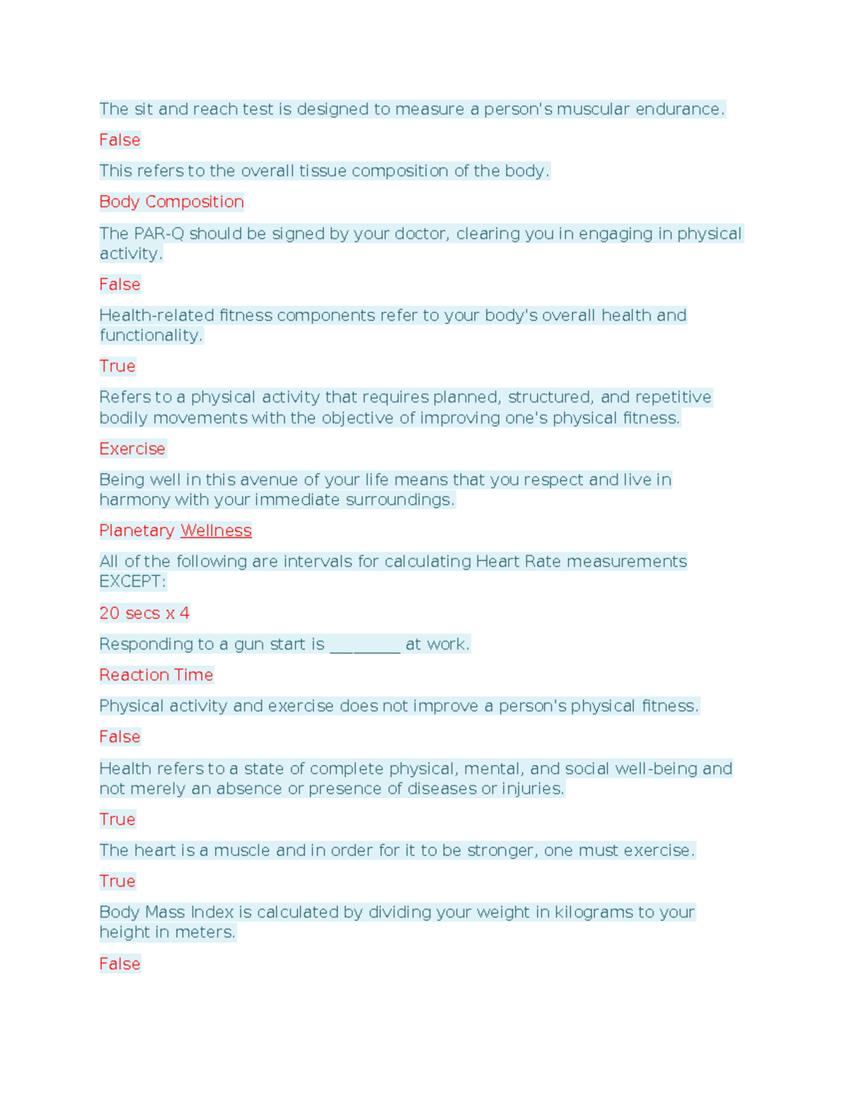 Physical Fitness Prelims Review (29 30) - Studocu