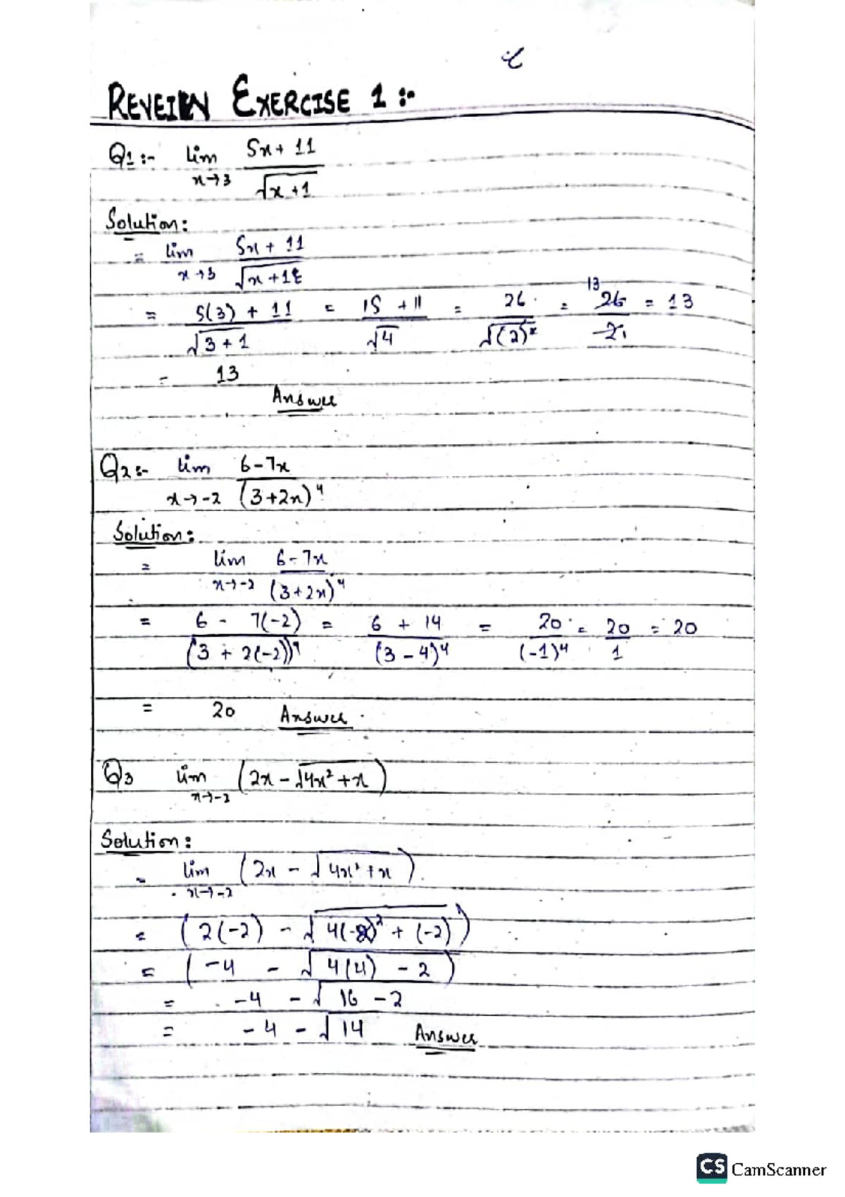 Calculus Assignment 1: Limit Solutions and Explanations - Studocu