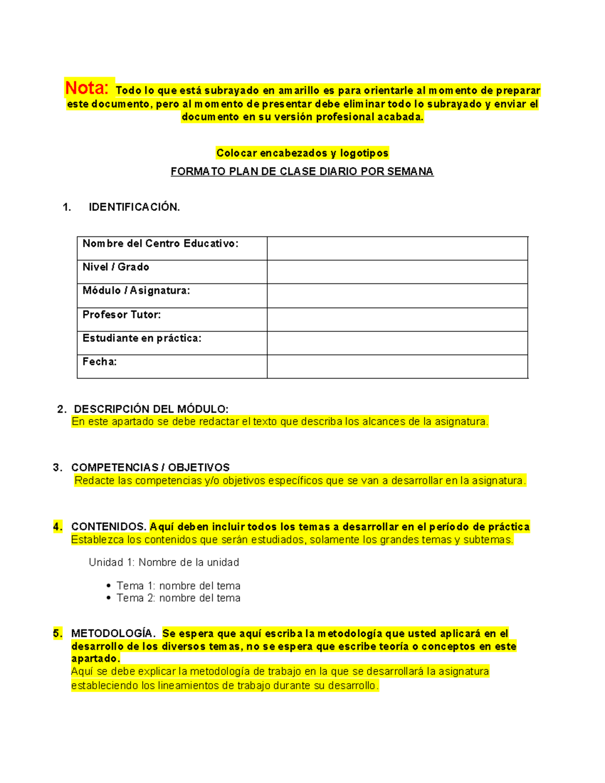 Formato Plan de Clase Diario por Semana: Guía Completa - Studocu