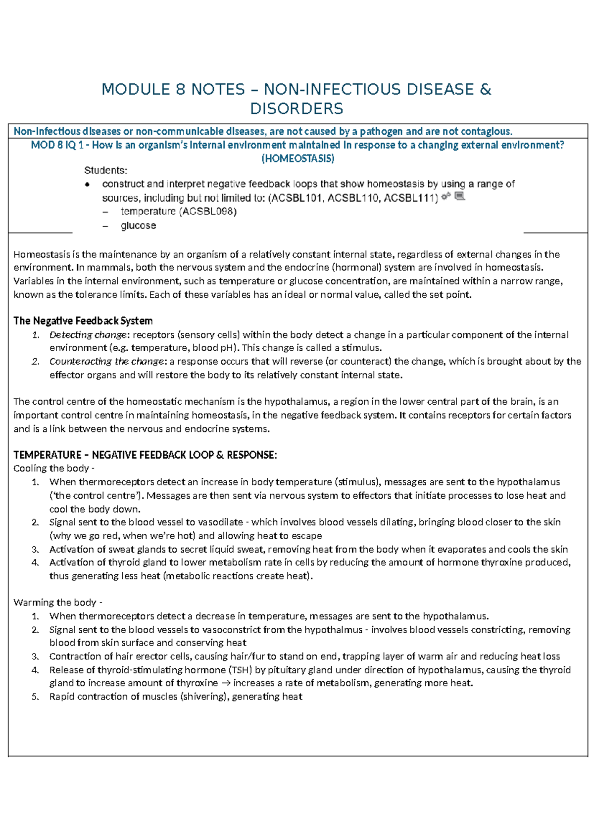 Module 8 Notes – NON- Infectious Disease & Disorders - MODULE 8 NOTES ...
