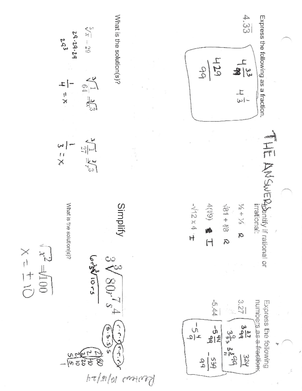 Review answer key - math - ( ( THE ANSWERIDE Express the following as a ...