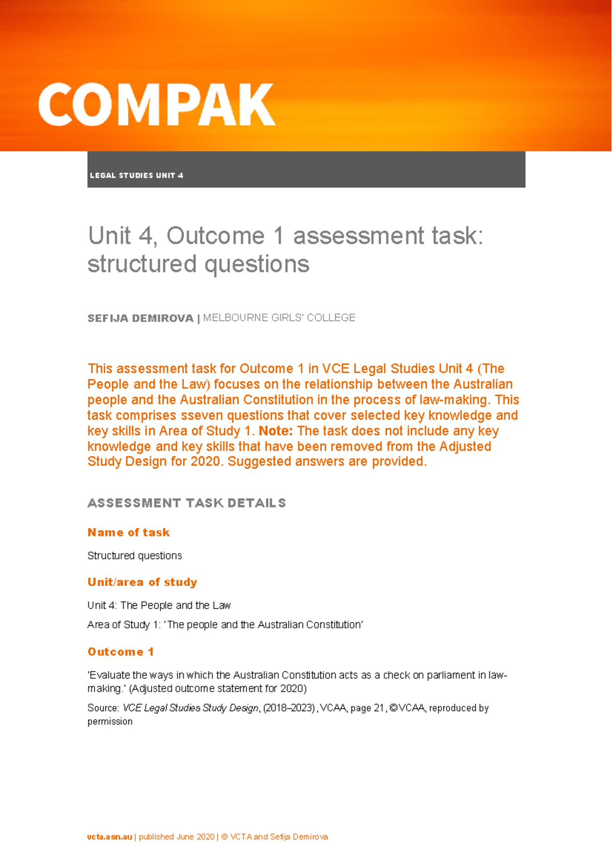 VCE Legal Studies Unit 4 Outcome 1 - Structured Questions & Answers ...