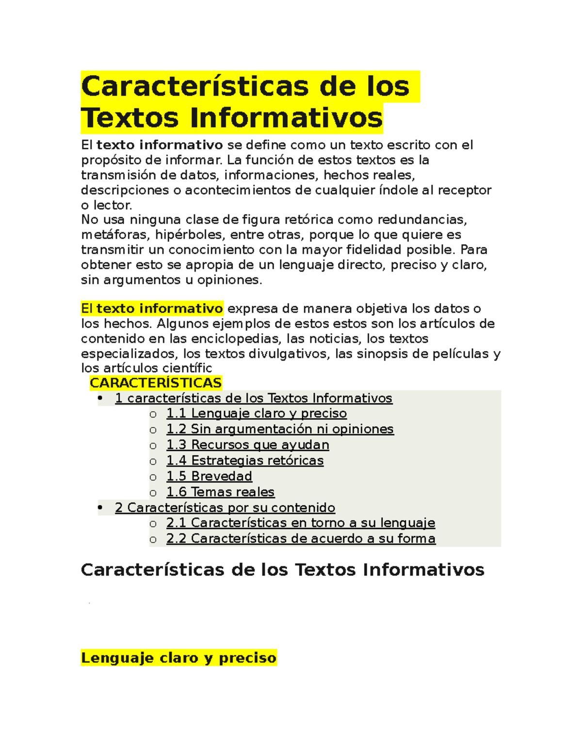 Características de los Textos Informativos yy - Características de los ...