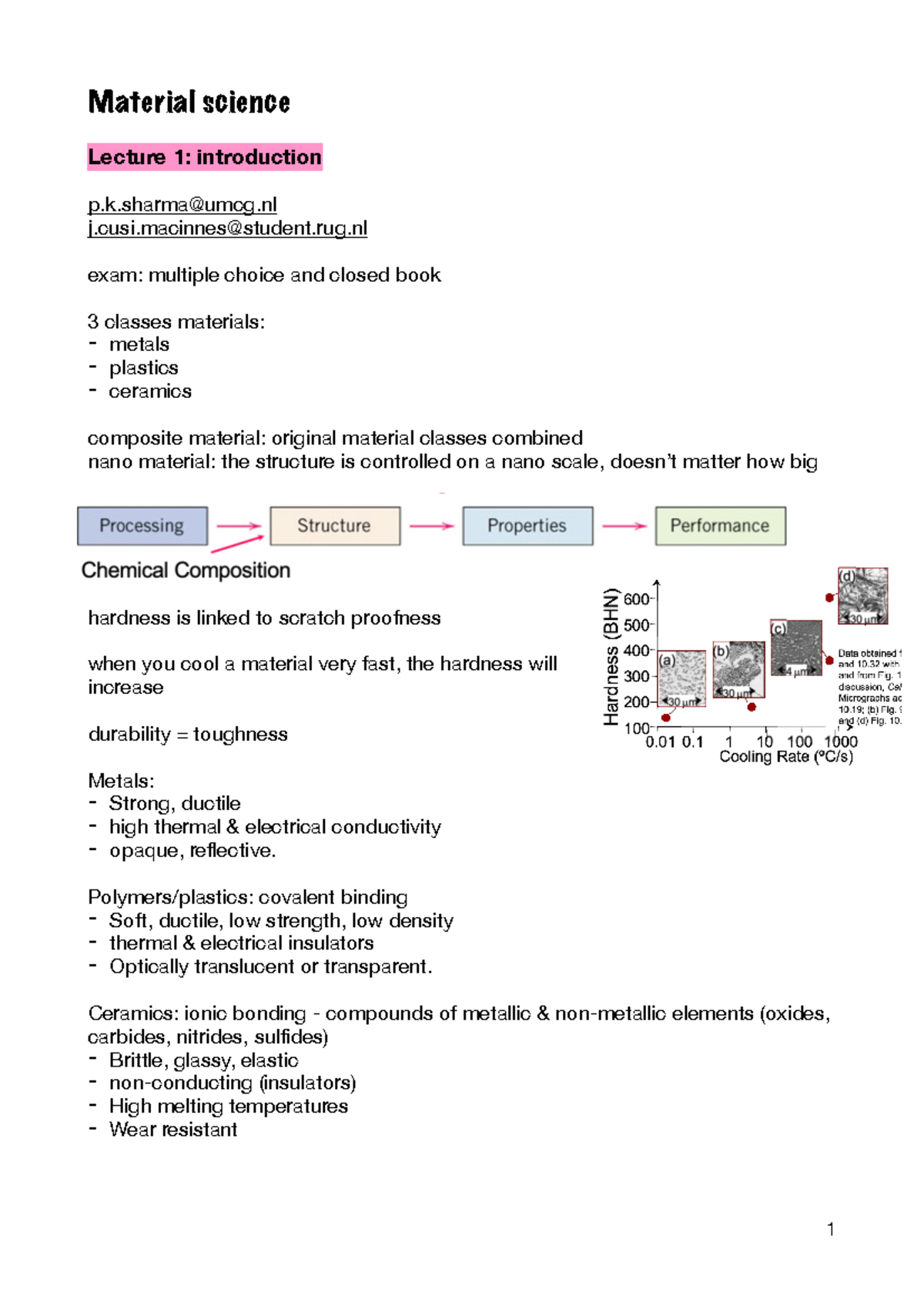 Material Science Lecture Summary (Course Code: MTL 101) - Studeersnel