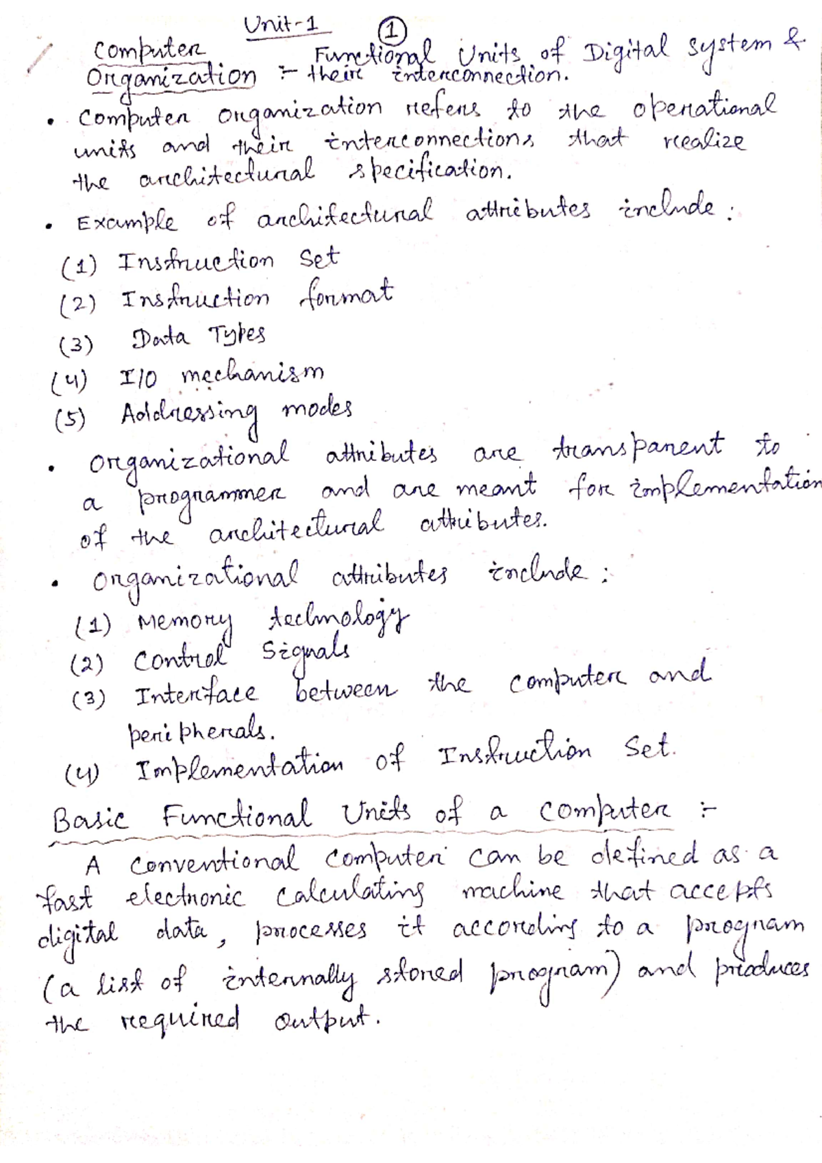 COA Unit 1 - Functional Units of Computer Organization Notes - Studocu