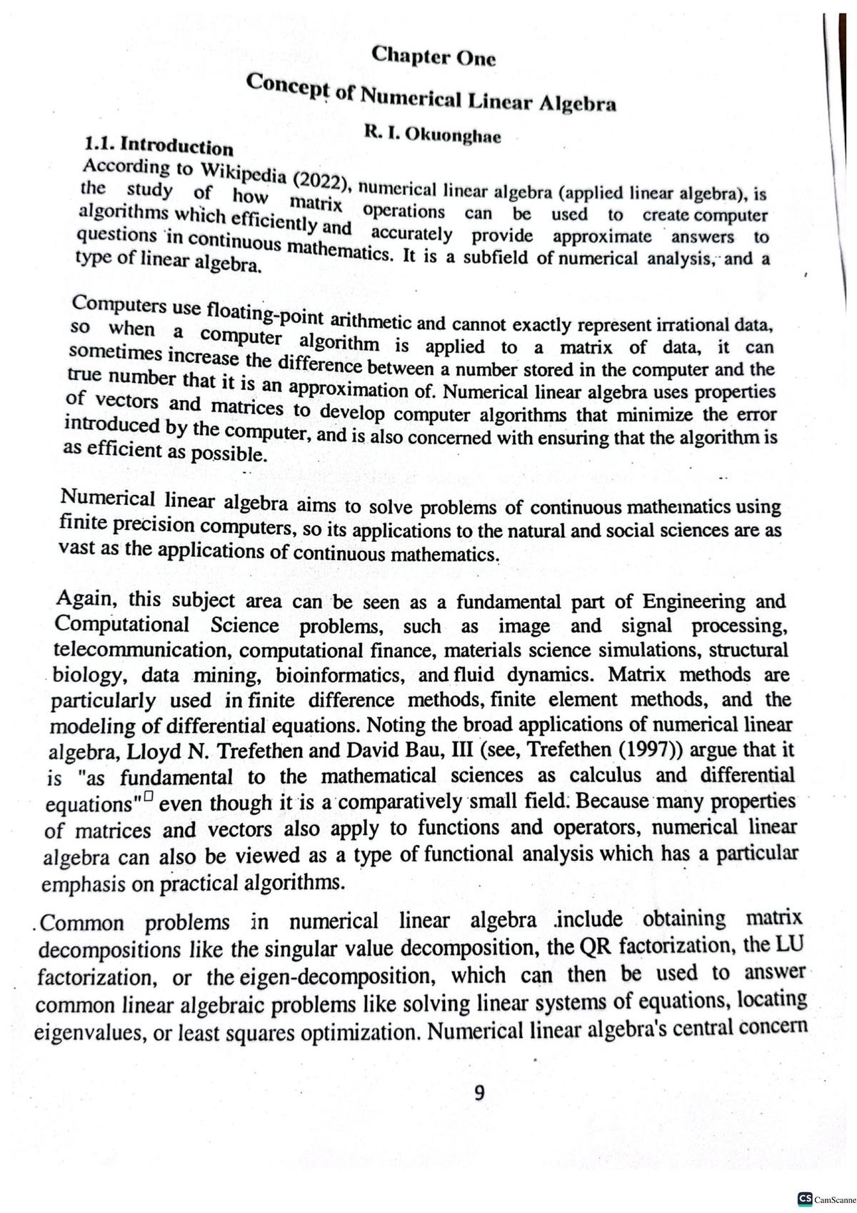 MTH317 Textbook-2 - full textbook - Chapter One Concept of Numerical Linear Algebra 1 ...