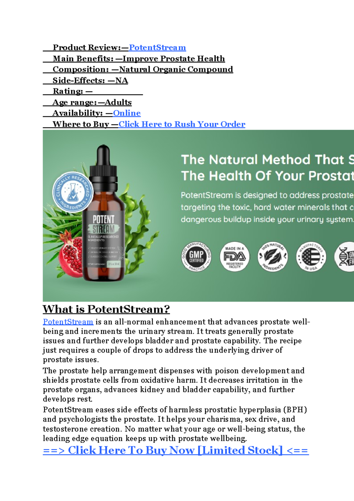 PotentStream Reviews "Powerful Formula" For Prostate Problems ...