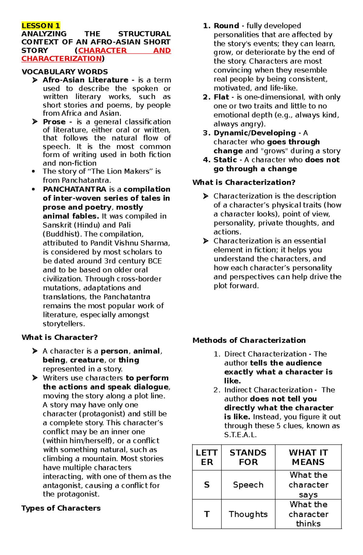 LECTURE NOTES 1: ANALYZING CHARACTER AND CONTEXT IN SHORT STORIES - Studocu