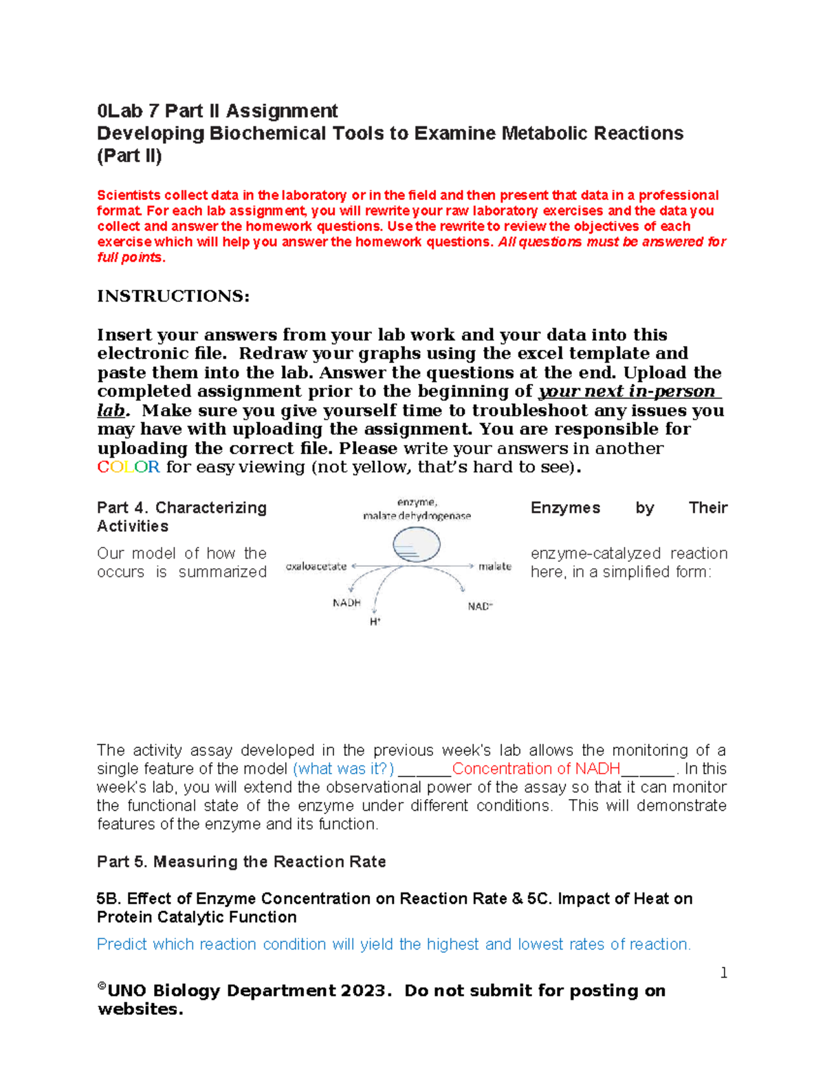 Lab 7 Part II Assignment: Biochemical Tools for Metabolic Reactions ...