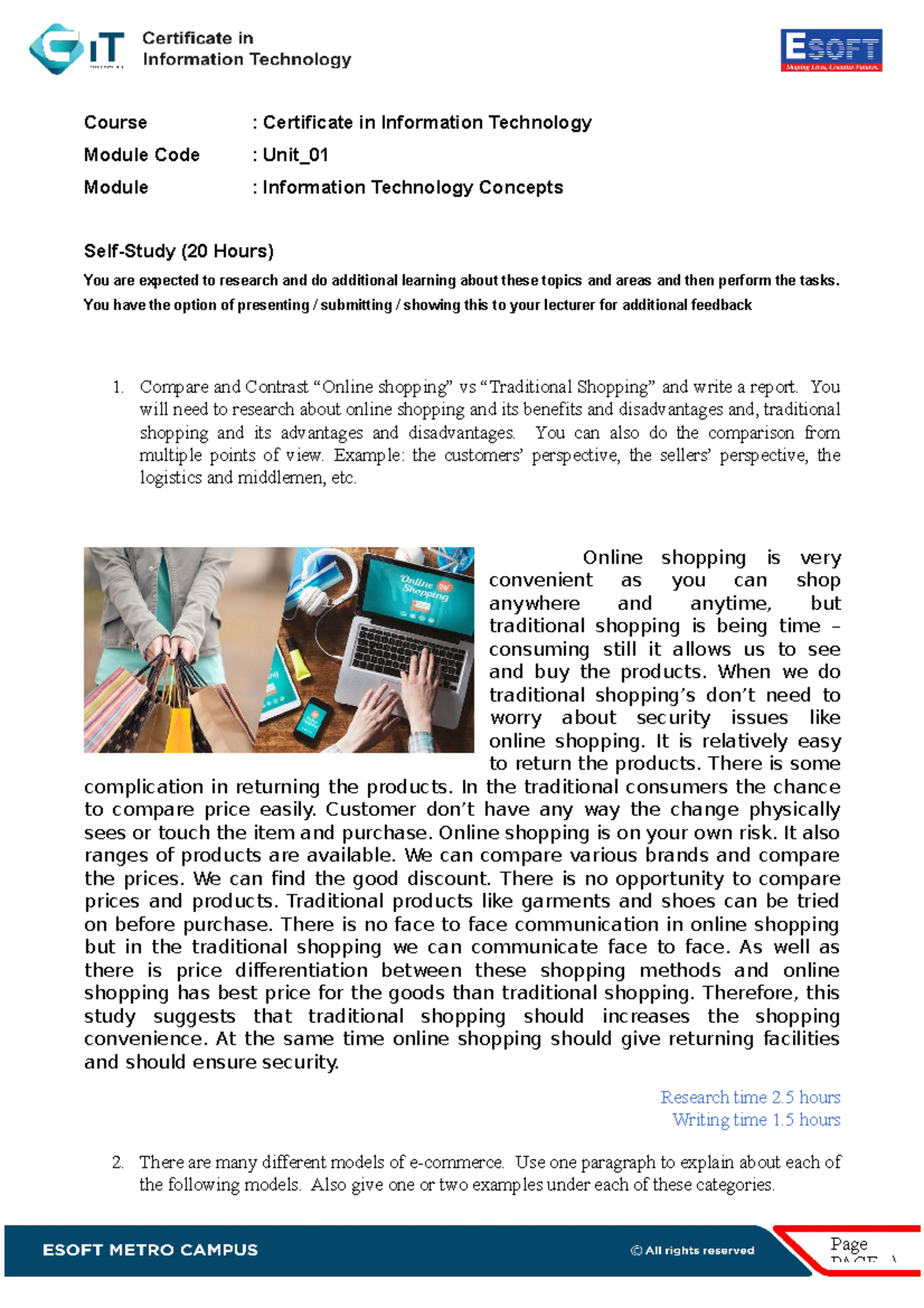 Self-study about flowchart - Course : Certificate in Information Technology Module Code : Unit ...