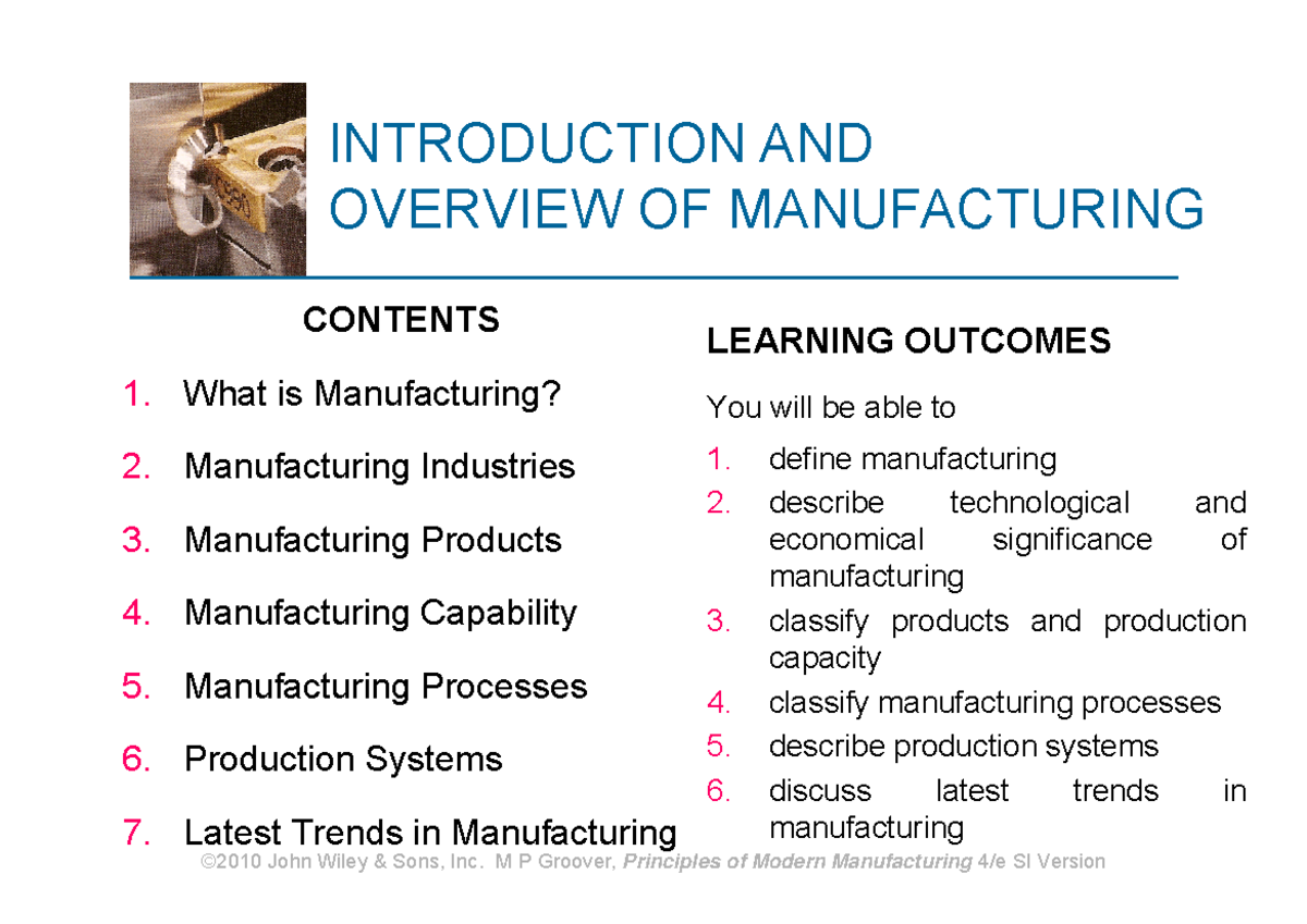 Manmib 1 Chapter 1a Intro Manufacturing - CONTENTS What is ...