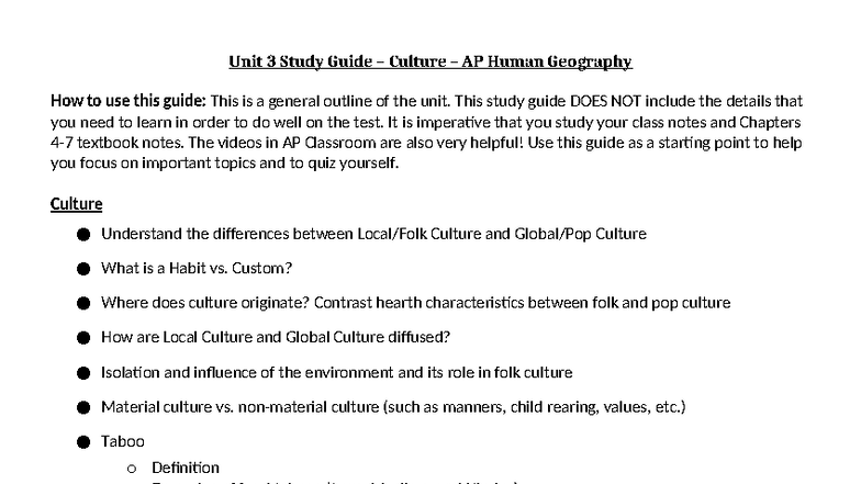 Unit 3 Study Guide: Culture in AP Human Geography - Studocu