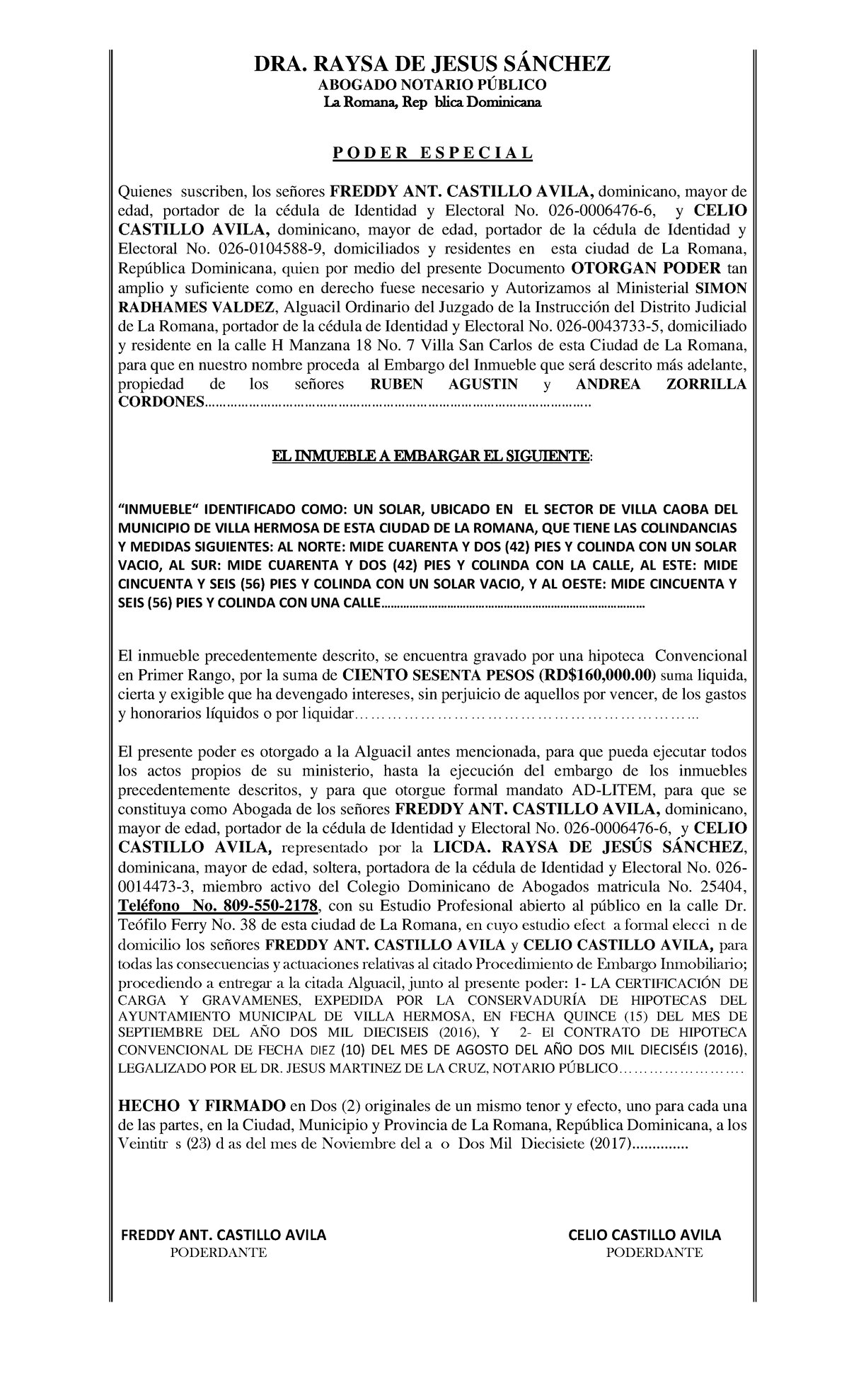 Poder Especial para Embargo - Freddy Ant. Castillo Avila y Celio ...