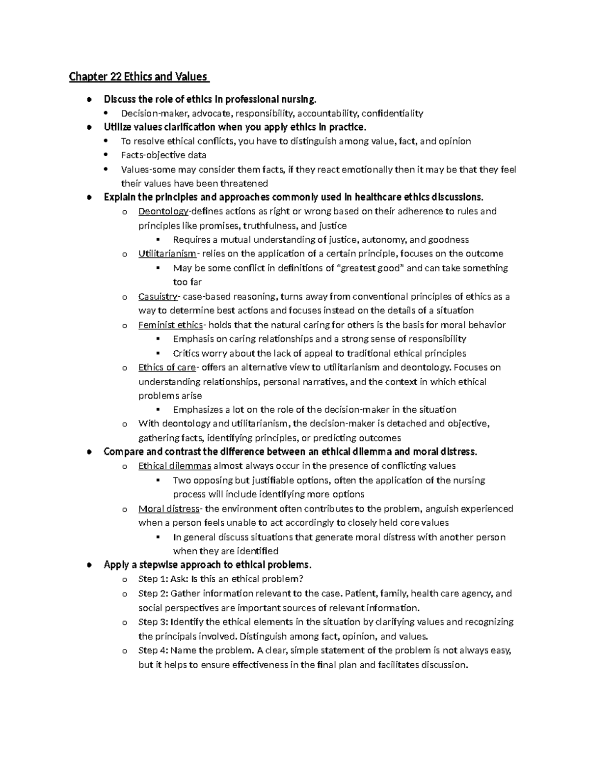 Fundamental quiz objectives - Chapter 22 Ethics and Values Discuss the role of ethics in - Studocu