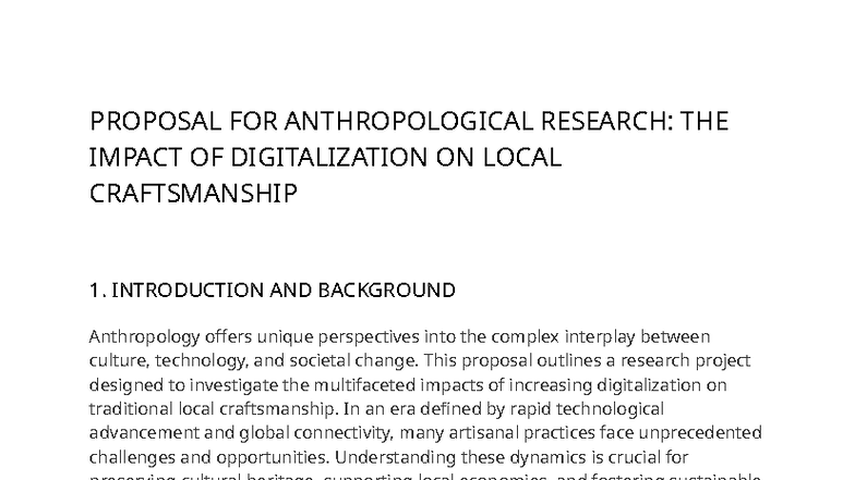 Anthropology Research Proposal: Digitalization's Impact on Local ...