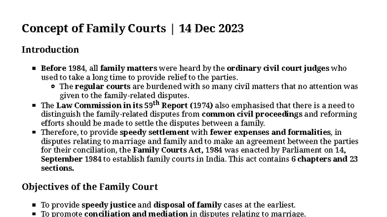 Family Courts in India: Overview and Key Provisions - Studocu