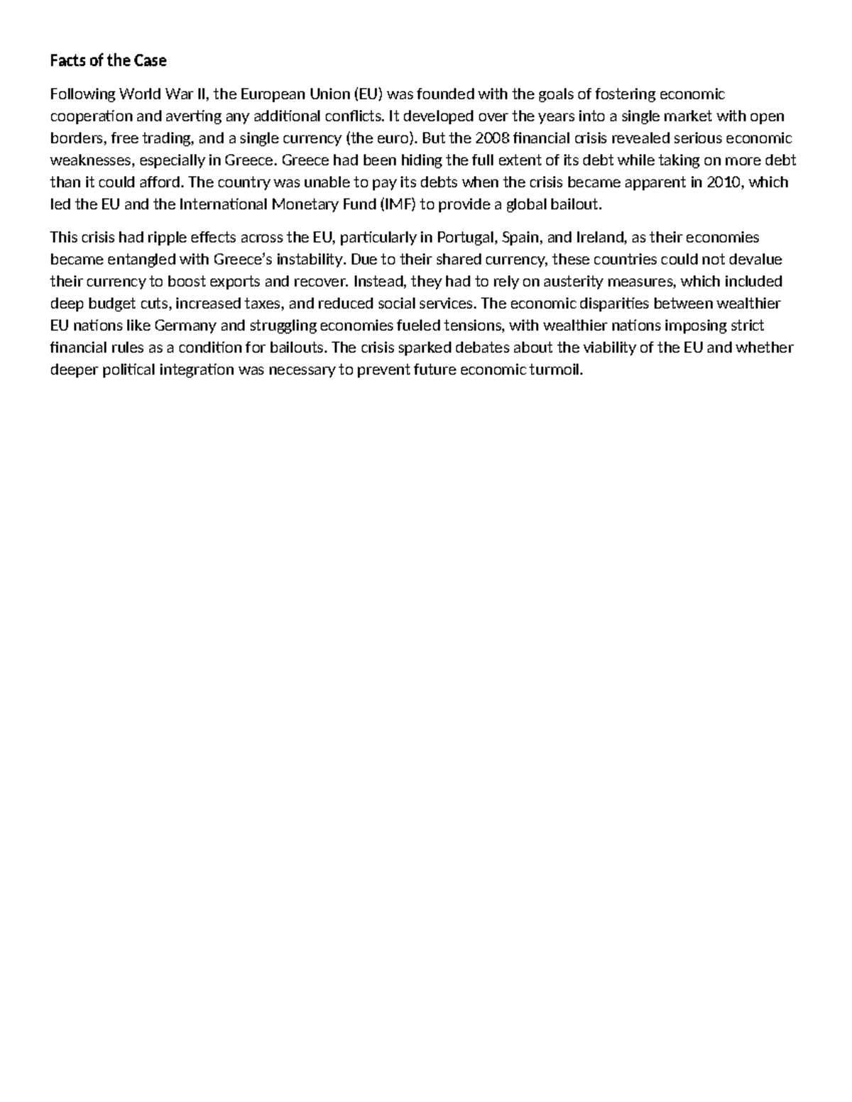 Open case Analysis - Facts of the Case Following World War II, the ...