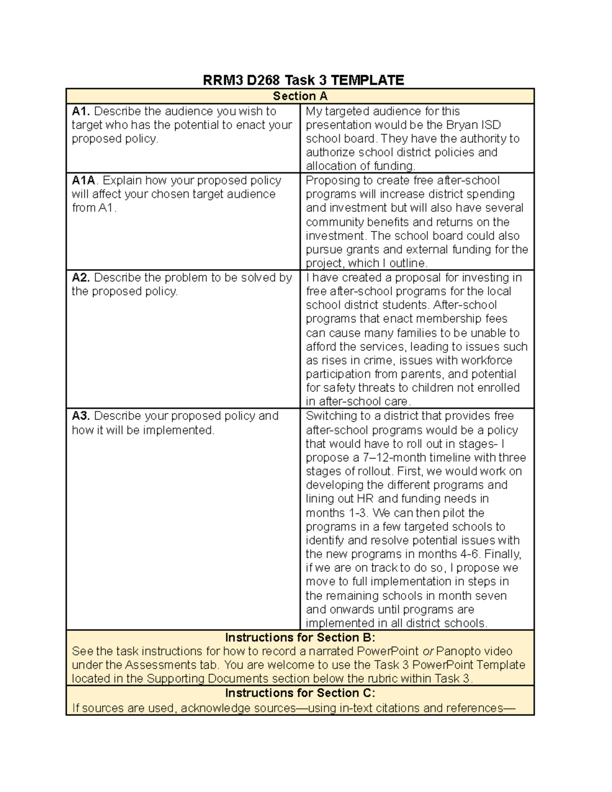 RRM3 D268 Task 3: Proposal for Free After-School Programs - Studocu