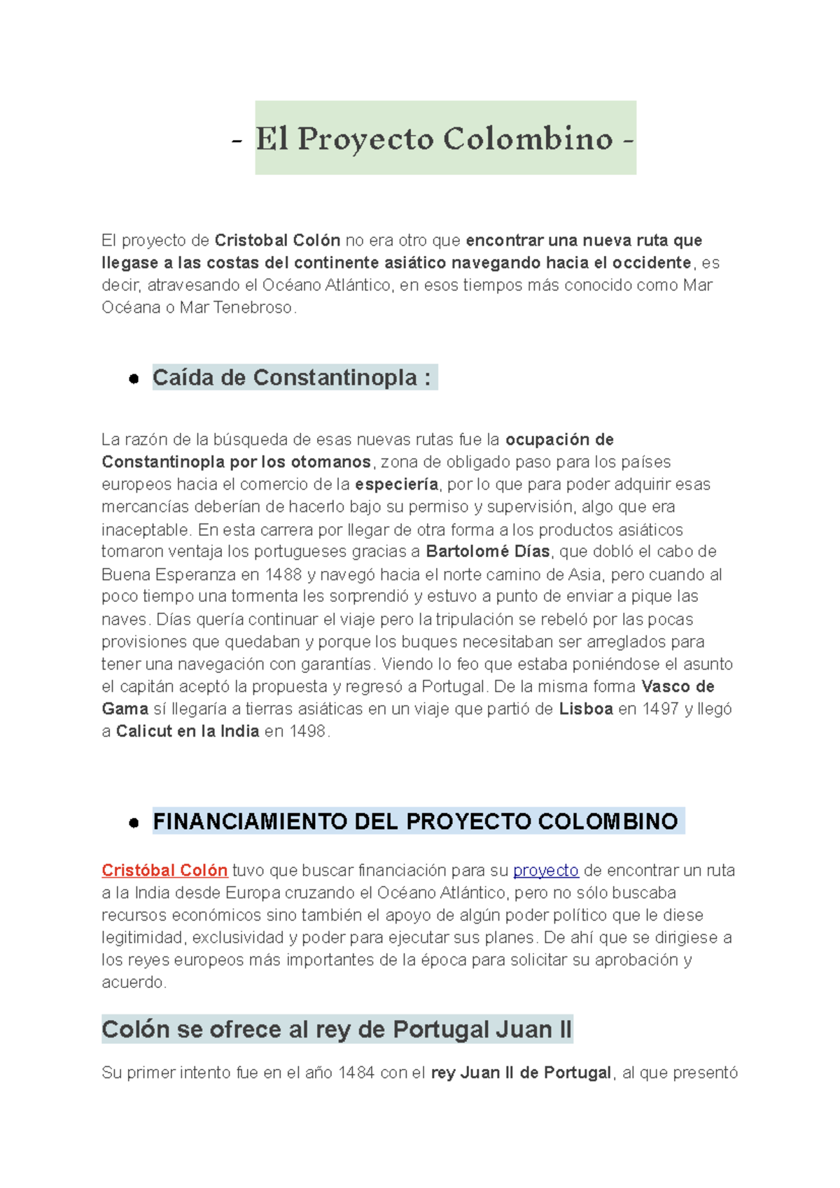 Historia Social del Proyecto Colombino en la Exploración Dom - Studocu