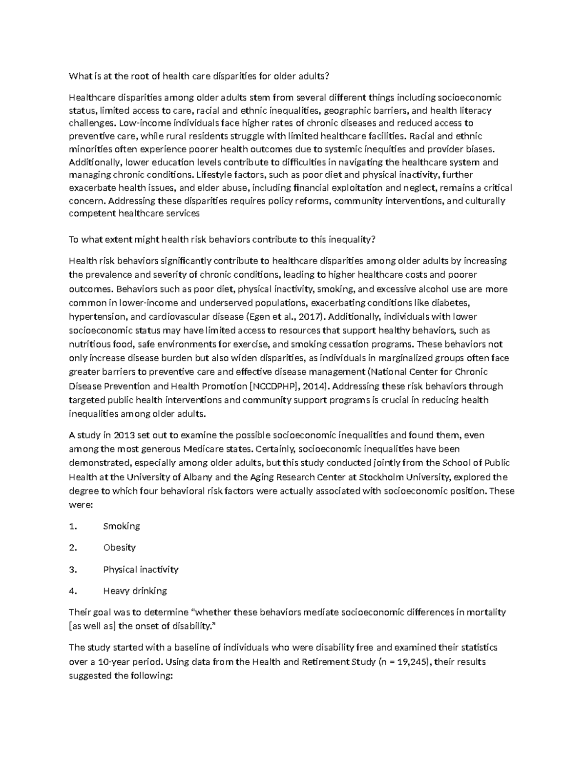 Ch 29 Case Study: Examining Health Disparities Among Older Adults - Studocu