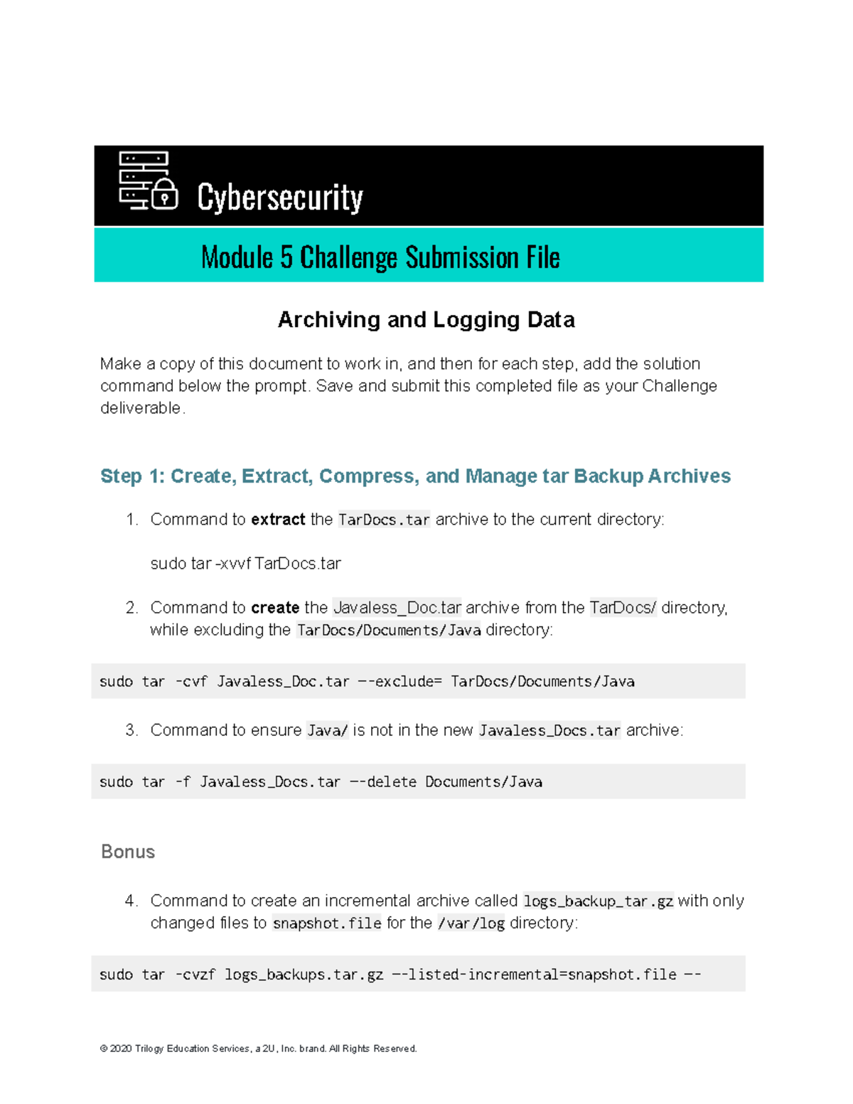 Cybersecurity M5 Challenge: Archiving, Logging & Cron Jobs Guide - Studocu