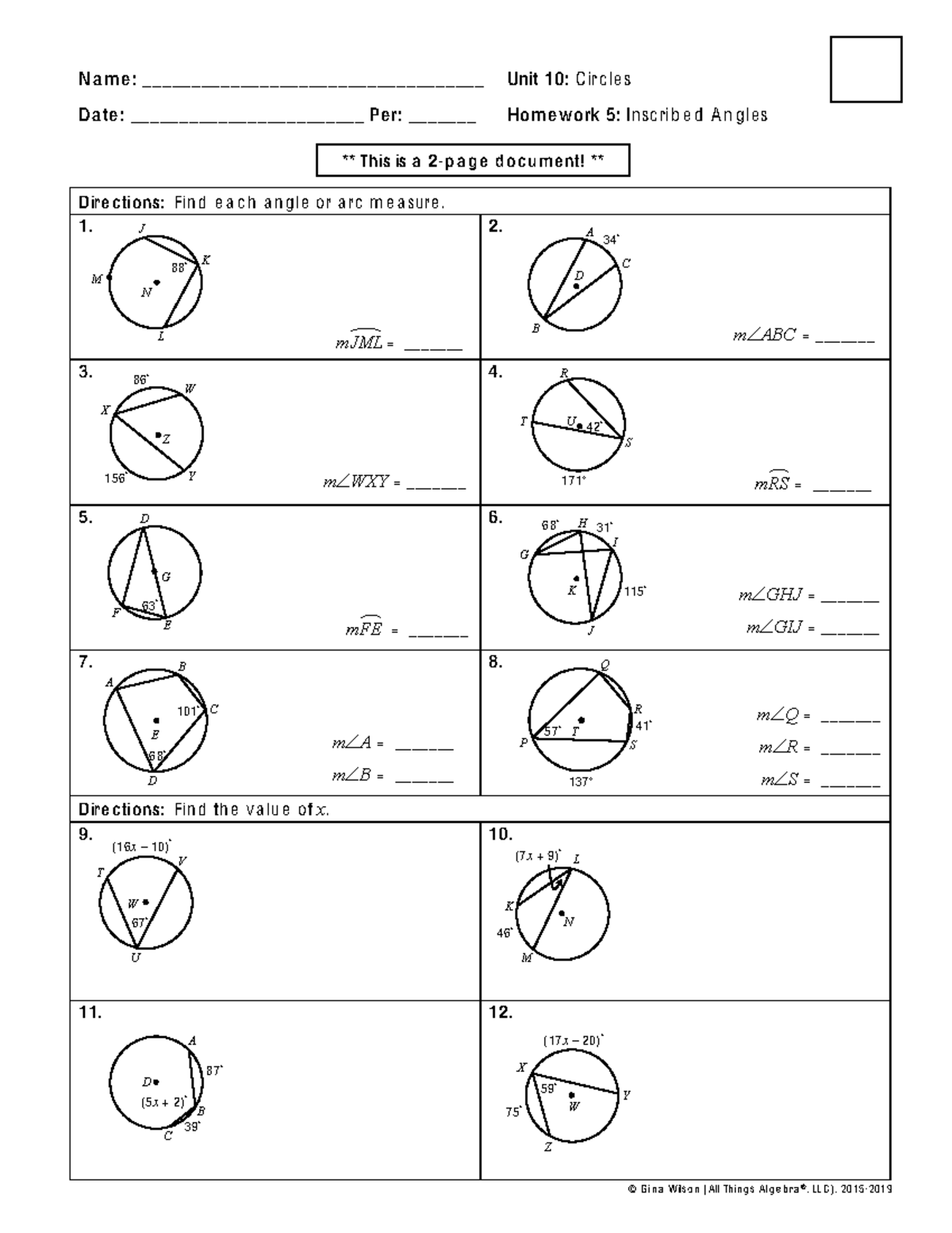 Unit 10: Circles Homework 5 - Inscribed Angles Analysis - Studocu