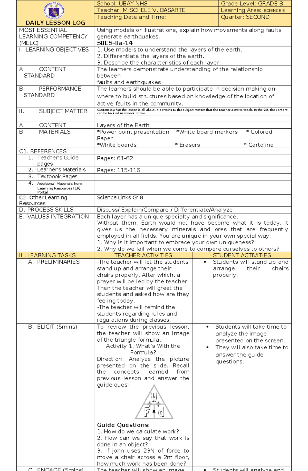 Lesson 1: Understanding the Layers of the Earth - Science 8 - Studocu
