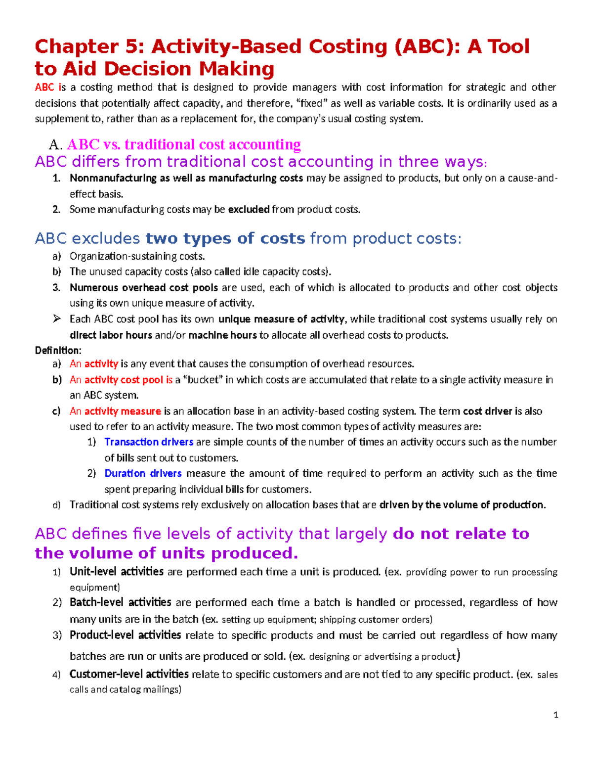Chapter 5: ABC Costing for Decision Making - Study Guide for ACC 202 ...