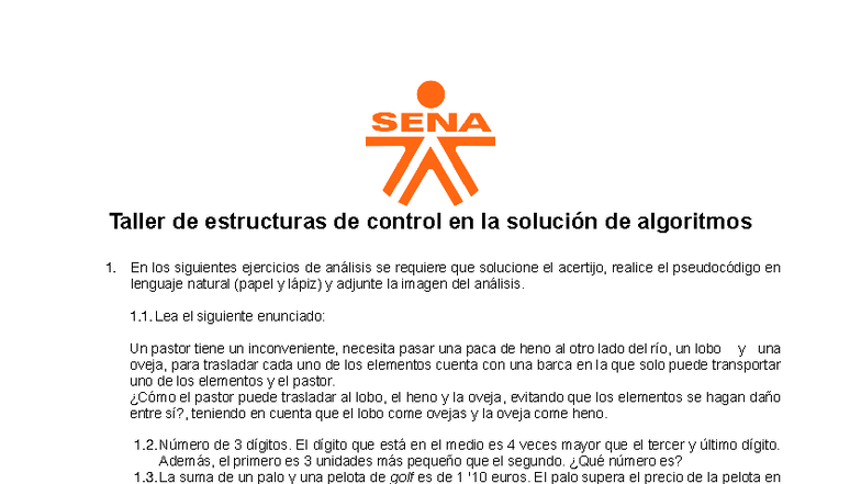 Taller de Estructuras de Control en Algoritmos 1: Ejercicios y ...