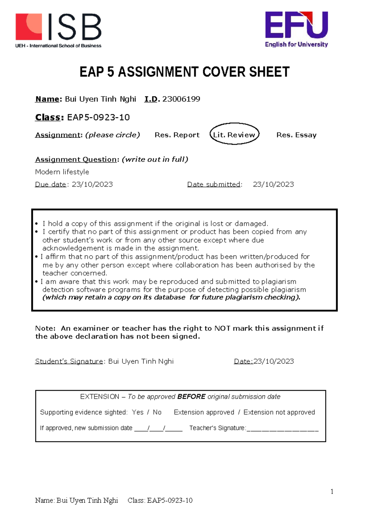 EAP5-0923-10 Critical Literature Review Bui Uyen Tinh Nghi 23006199 ...