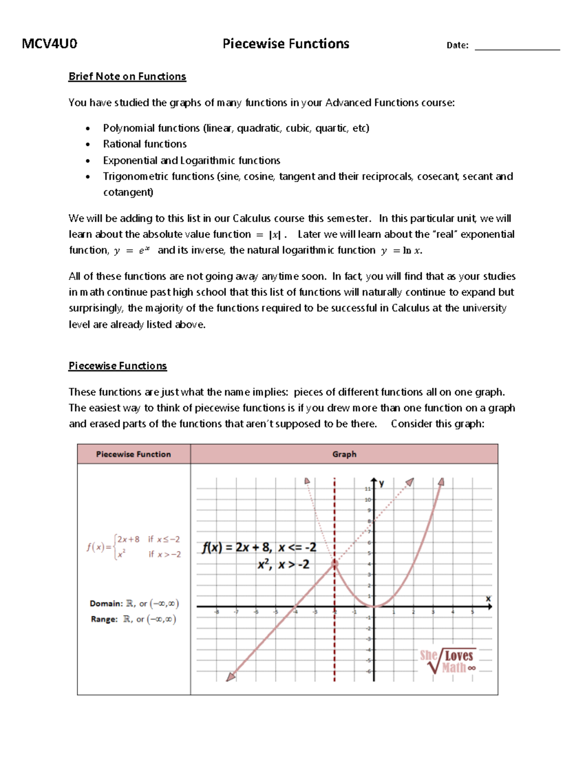 4.1 Piecewise Functions Lesson answers - Copy - MCV4U0 Piecewise ...
