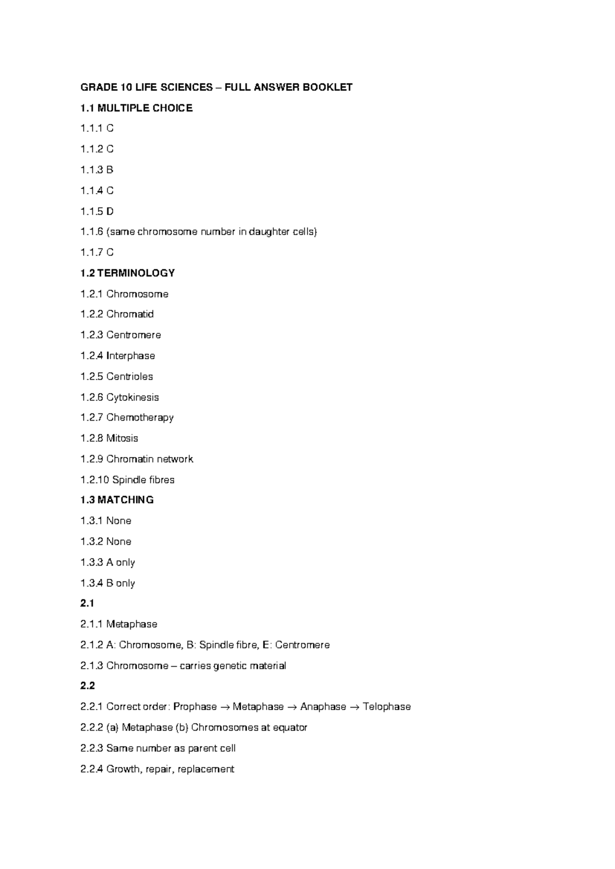 GRADE 10 LIFE SCIENCES FULL ANSWER BOOKLET - Studocu