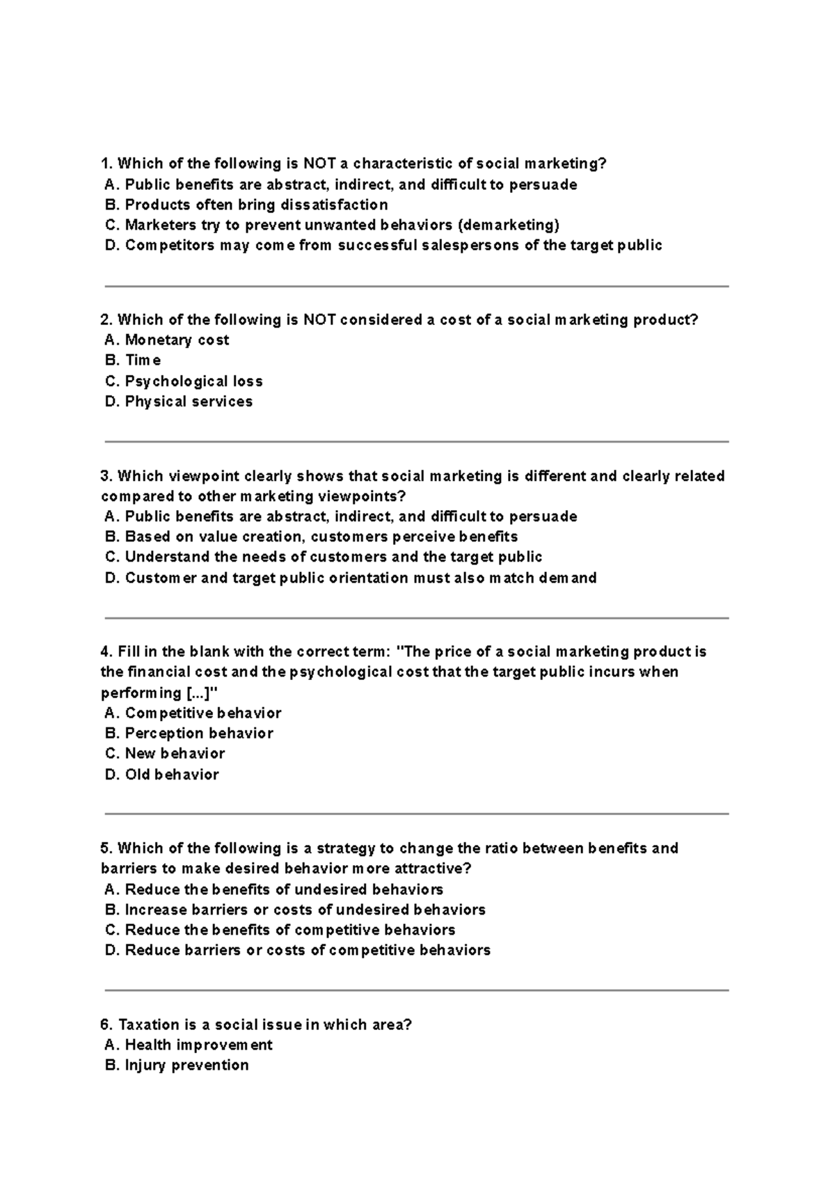 Social Marketing Quiz Questions and Answers (Course Code: SM101) - Studocu