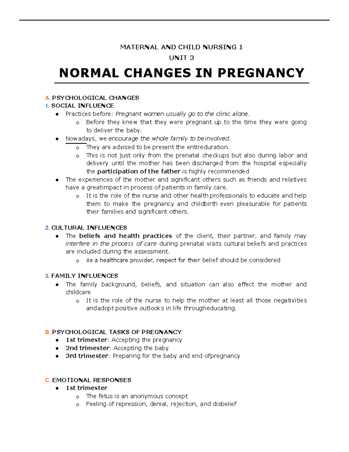 Normal Changes in Pregnancy - MATERNAL AND CHILD NURSING 1 UNIT 3 ...