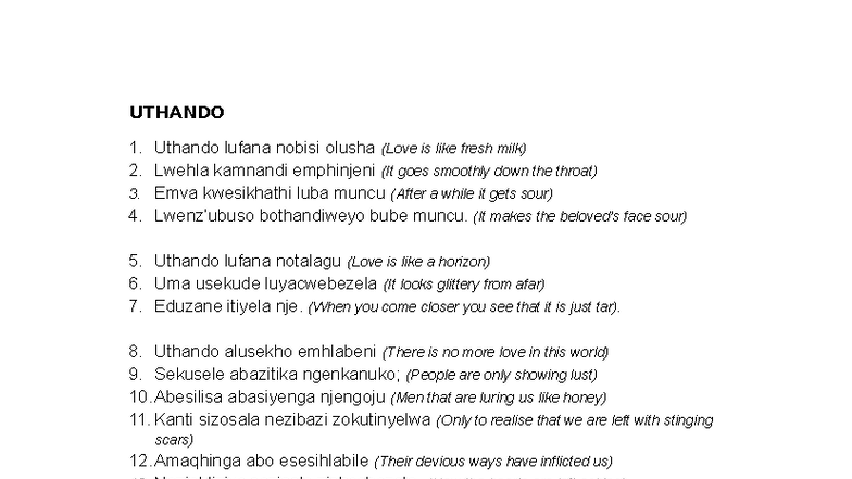 Grade 12 Poetry Analysis: Uthando and Umhlabathi - Studocu