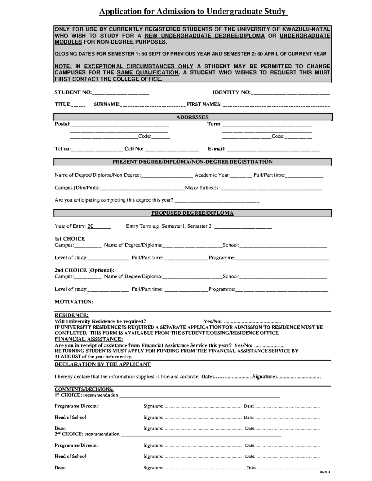 Application for Admission to Undergraduate Study - Important Info - Studocu