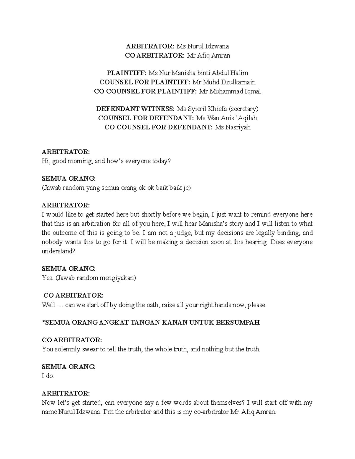 Dispute Resolution Roleplay: Arbitration Case Study Analysis - Studocu