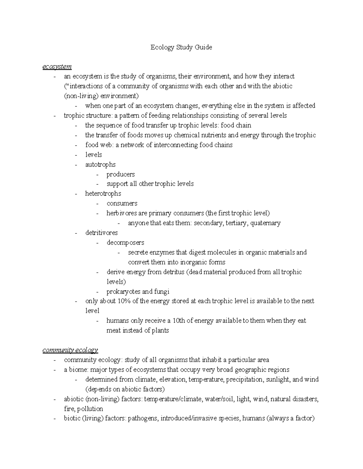 Ecology Study Guide: Ecosystems, Communities, and Populations Overview ...