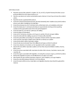 Unit 3 Study Guide: Blood, Respiratory, and Digestive Systems Overview ...