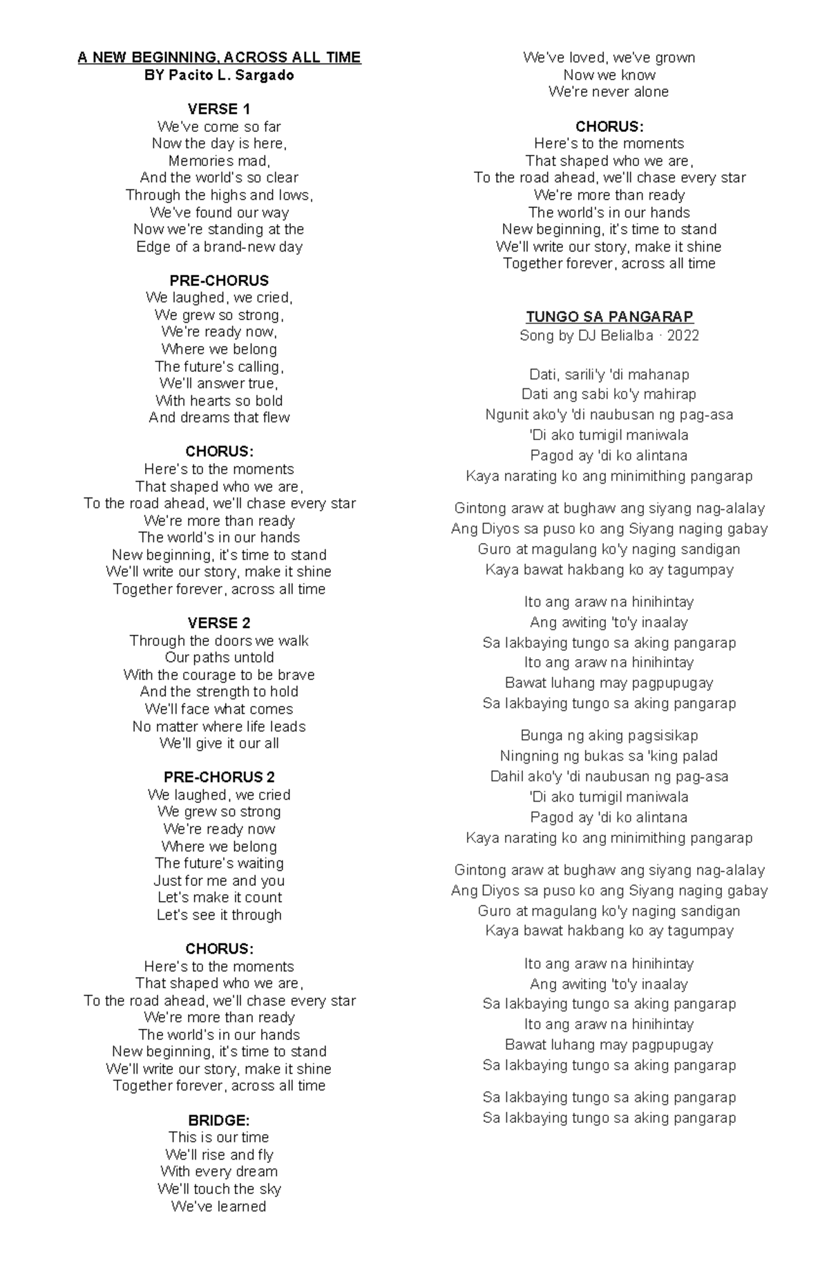 A NEW BEGINNING: LYRICS ANALYSIS & INTERPRETATION - Studocu