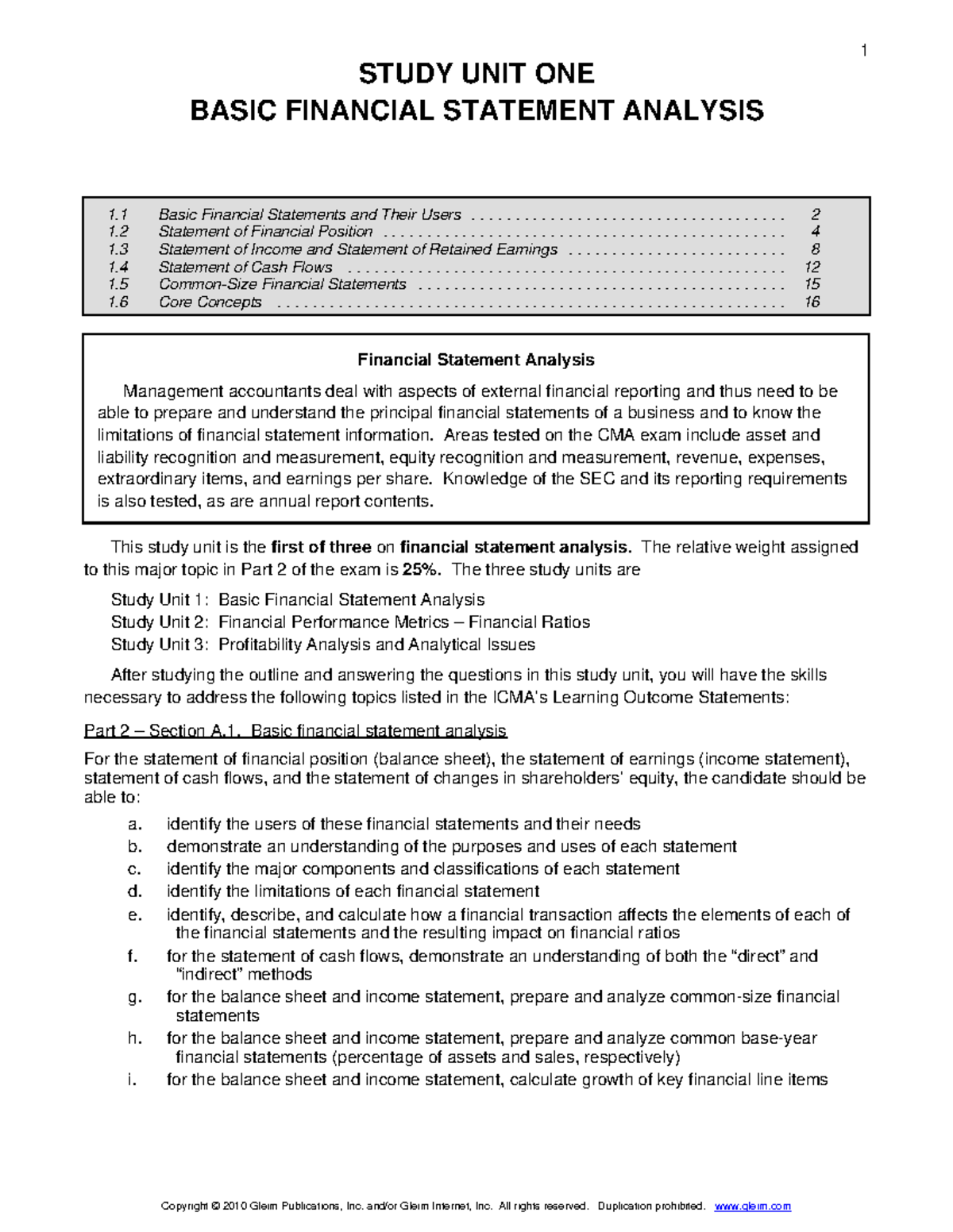 SU 1: Basic Financial Statement Analysis - Key Concepts and ...