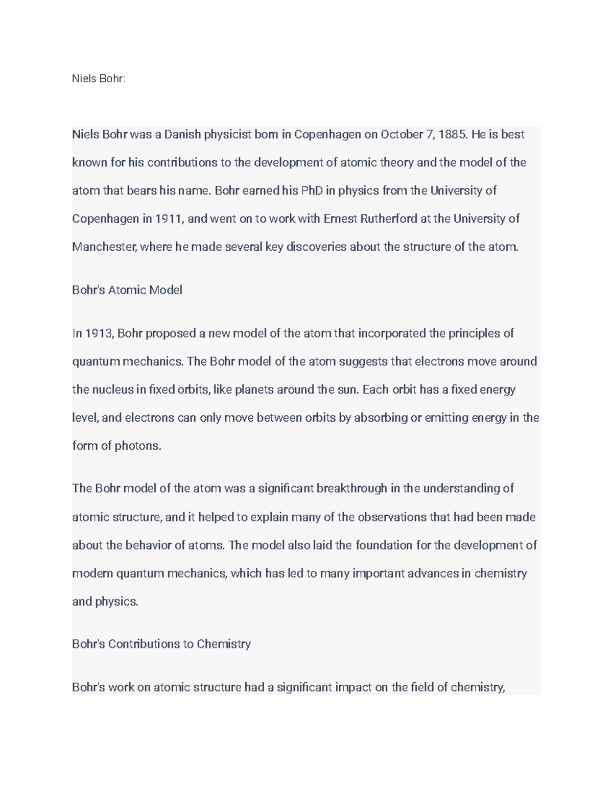 Niels Bohr notes - Niels Bohr: Niels Bohr was a Danish physicist born ...
