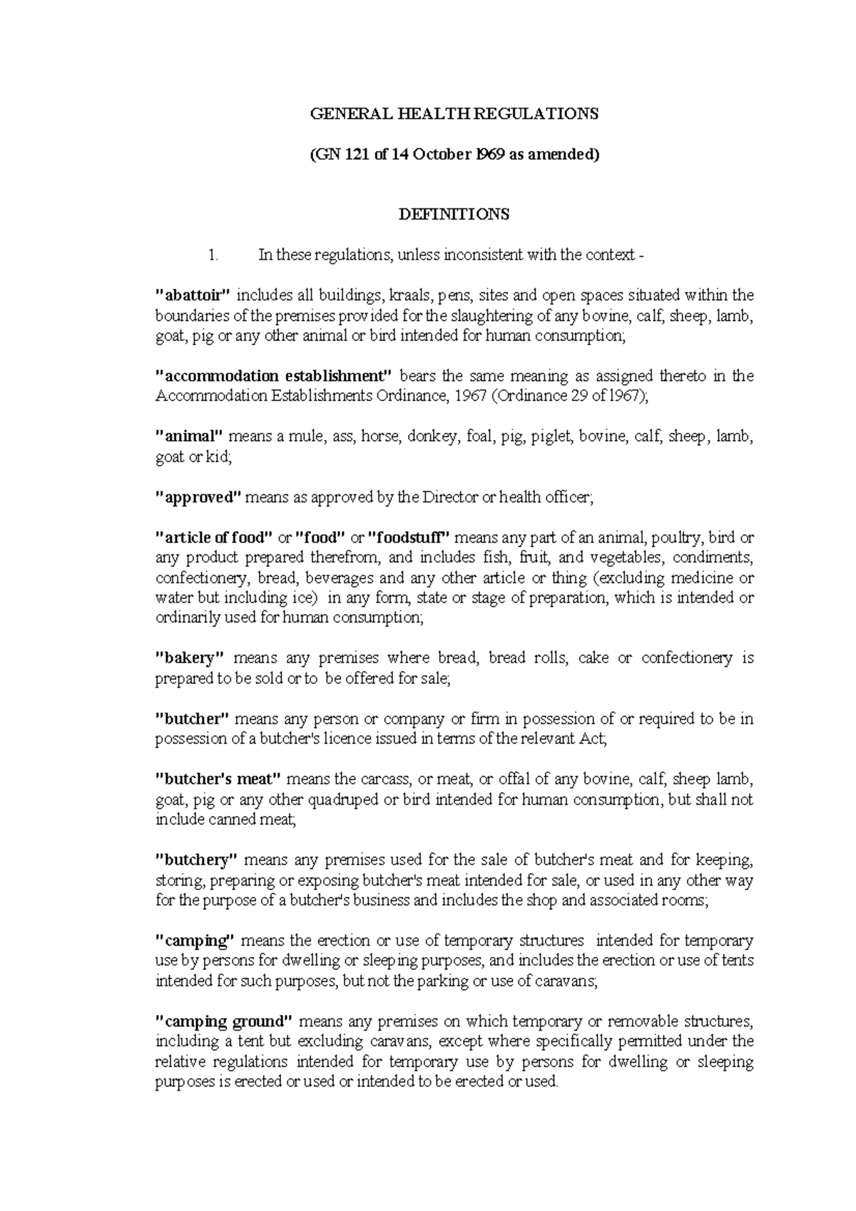 General Health Regulations Overview (GN 121, 14 Oct 1969) - Studocu