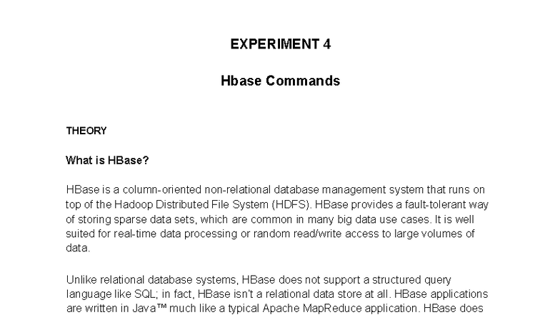 BDA EXP 3 - HBase Commands and Theory Overview - Studocu