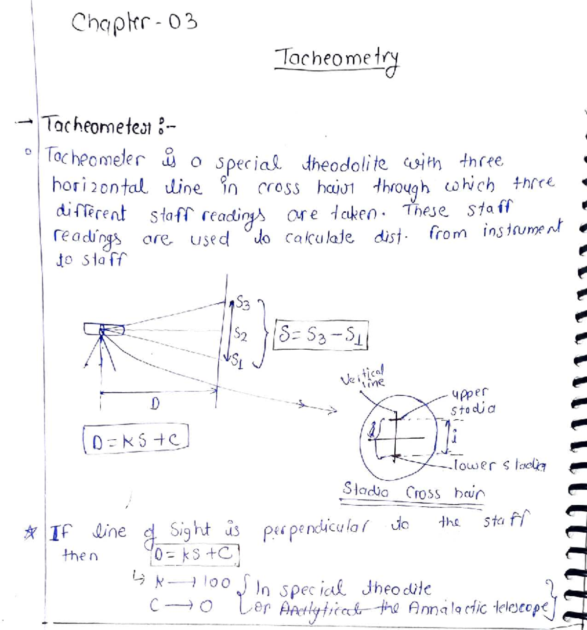Ch3 Tacheometry: Horizontal Alignment Readings & Calculations - Studocu