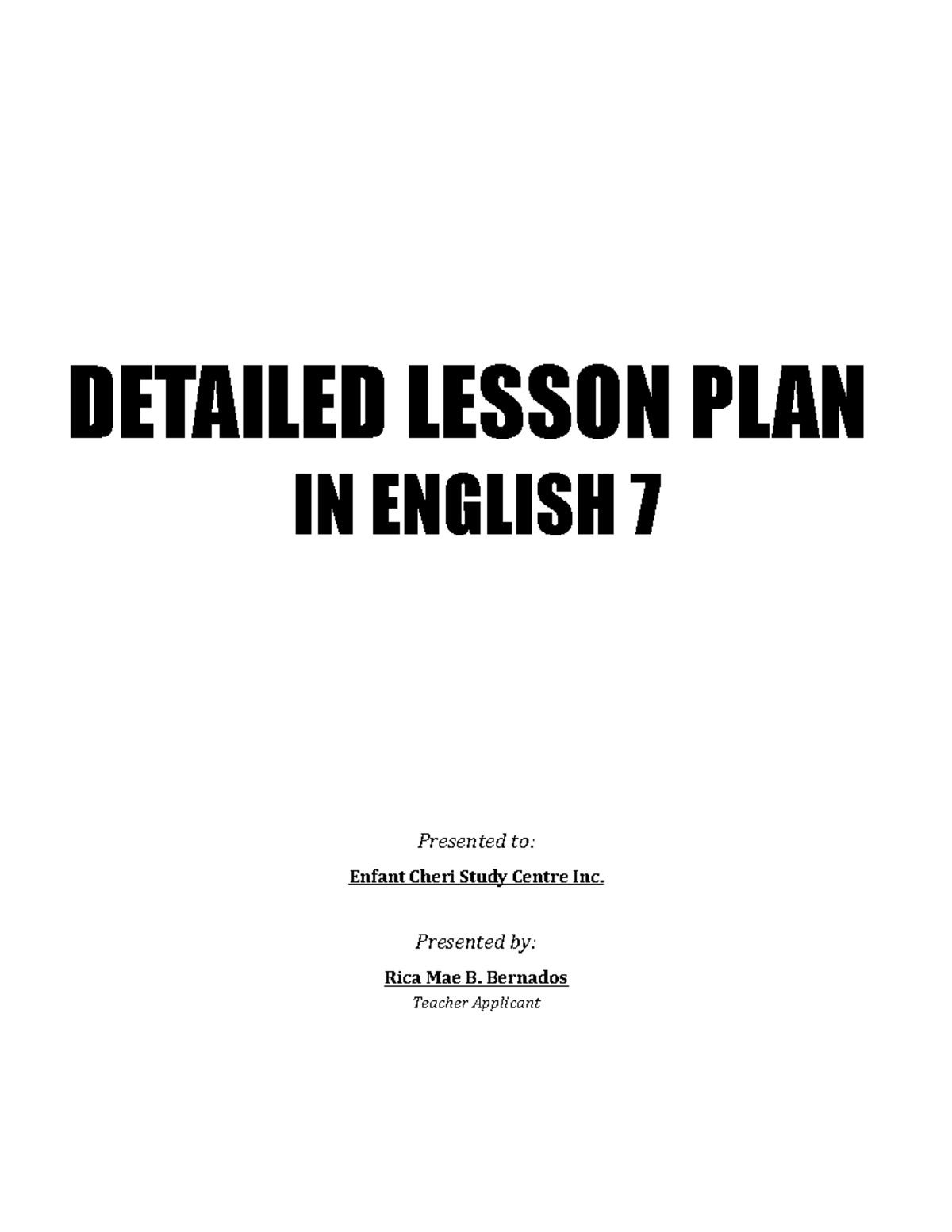 Detailed Lesson Plan for English 7: The Two Brothers & Simple Tenses ...