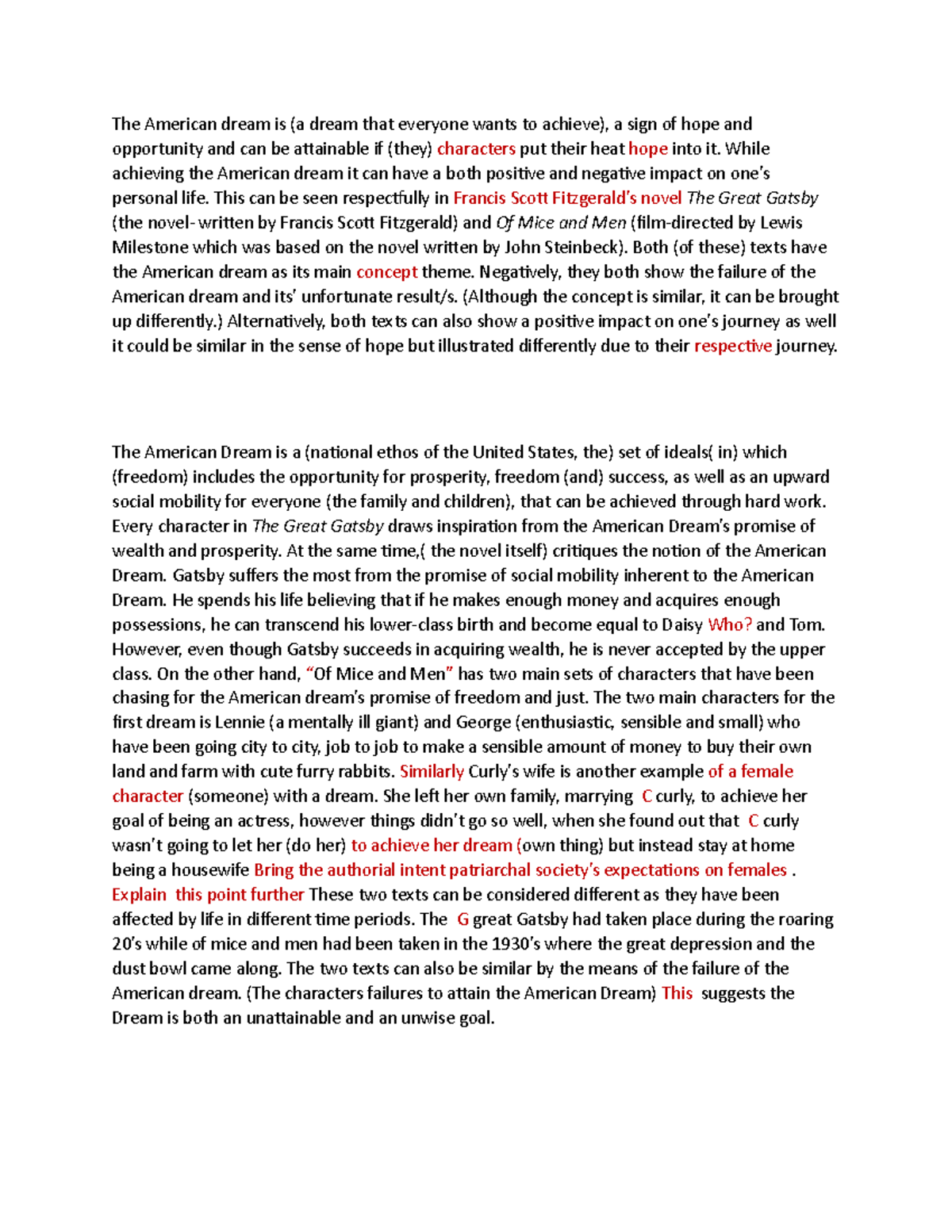 Comparison of the great gatsby and of mice and men - The American dream ...